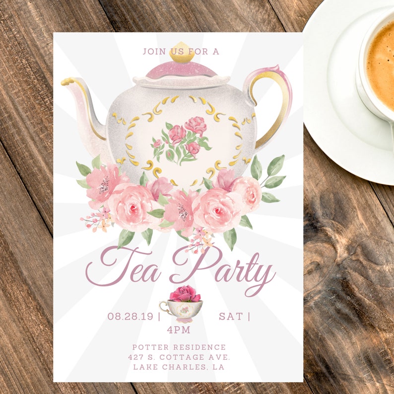 Tea Party Birthday Invitation Template Printable Girls - Etsy