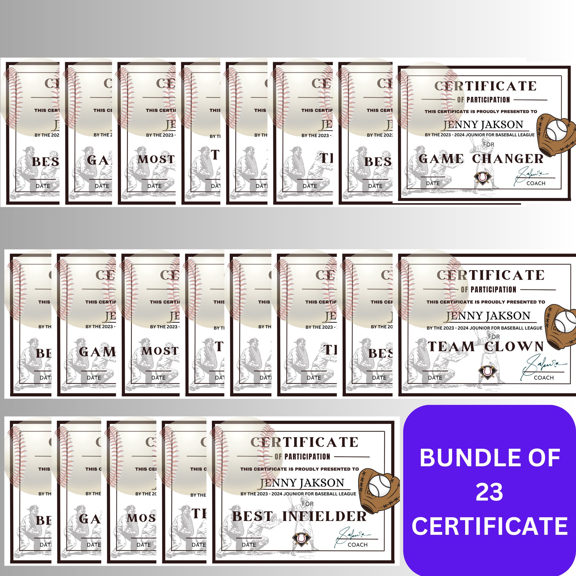 Editable Baseball Award Certificate Bundle Team Party - Etsy