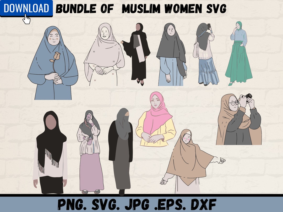 Muslim Girls Clipart, Islamic SVG Bundle, Muslim Woman Svg, Girl With ...