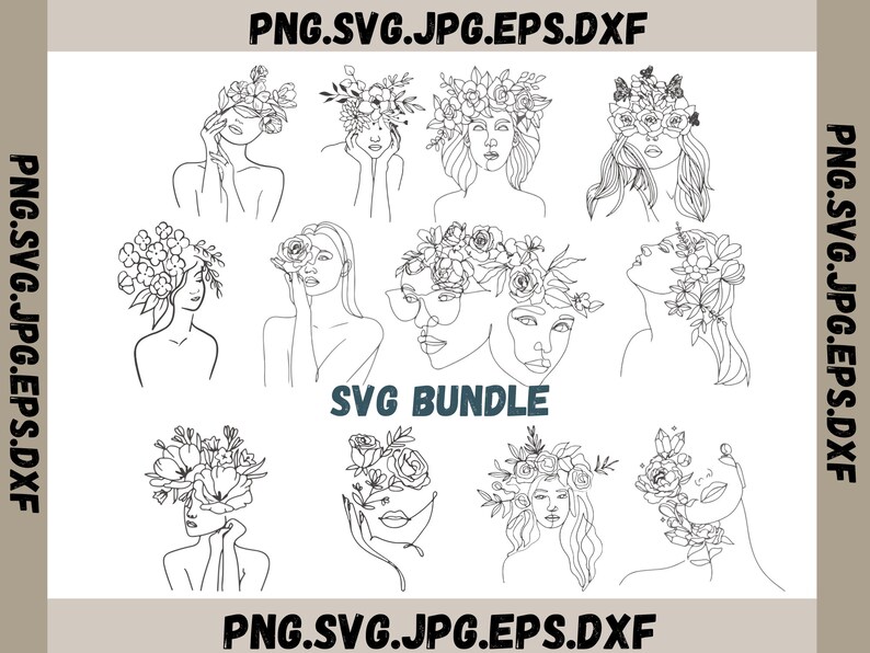 Floral Line Art SVG Line Art Women SVG Bundle Cut Files for - Etsy