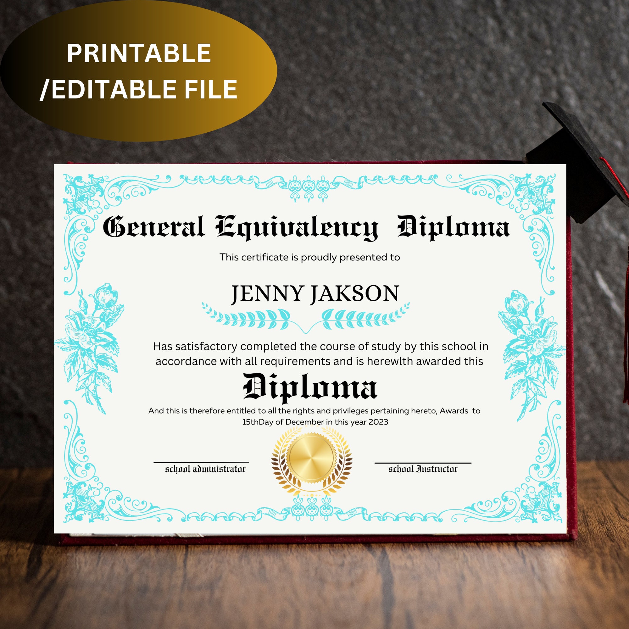 General Equivalency Diploma, Customized GED Diploma, Editable Ged ...