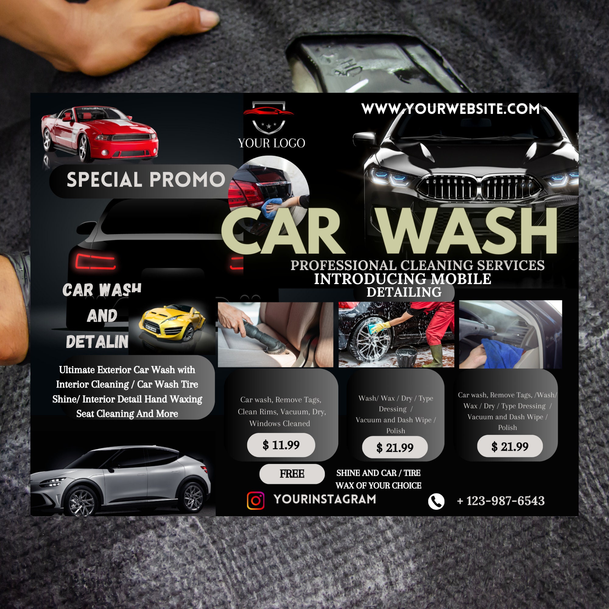 Car Wash Flyer/ DIY Flyer Template Design/ Car Detailing Flyer ...