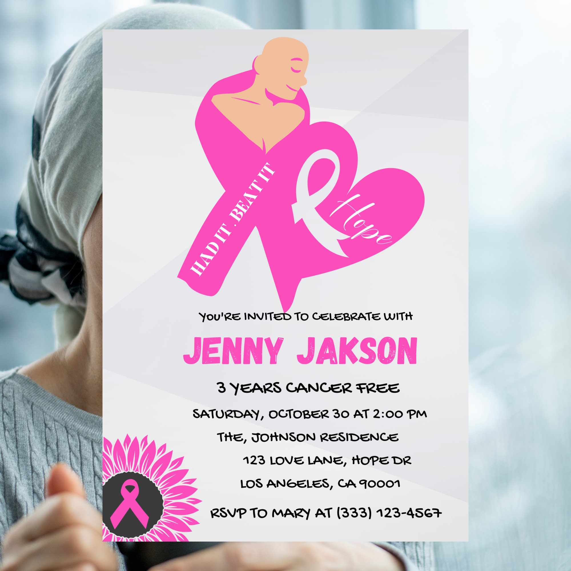 Breast Cancer Survivor Invitation Template Editable Pink - Etsy