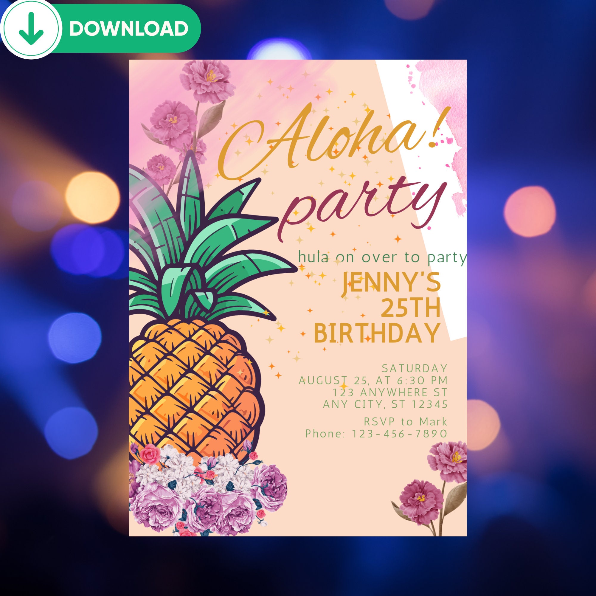 Editable Aloha Birthday Invitation Hawaiian Baby Birthday Invitation ...