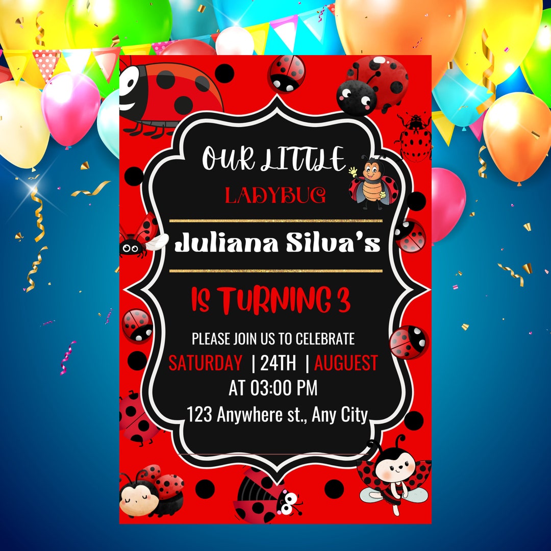Ladybug Birthday Invitation for Girl, Baby Girl 3rd Birthday Invitation ...