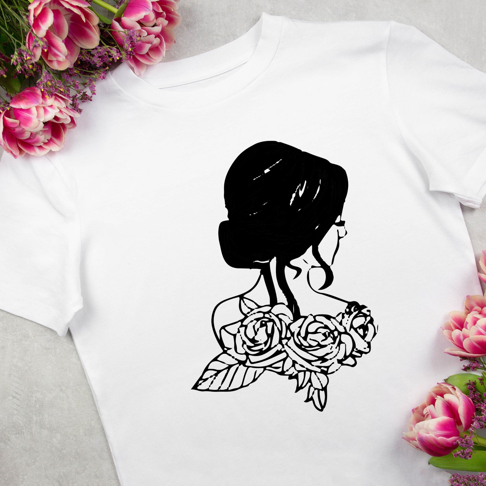 Line Art Women SVG Bundle, Flowers in Hair Svg, Long Hair Svg, Messy ...