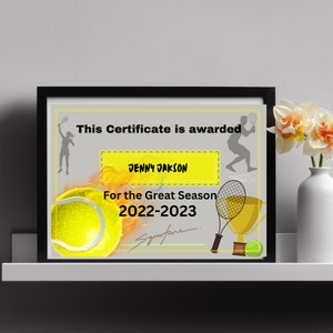 Tennis Certificate Template , Printable Certificate Template ,editable ...