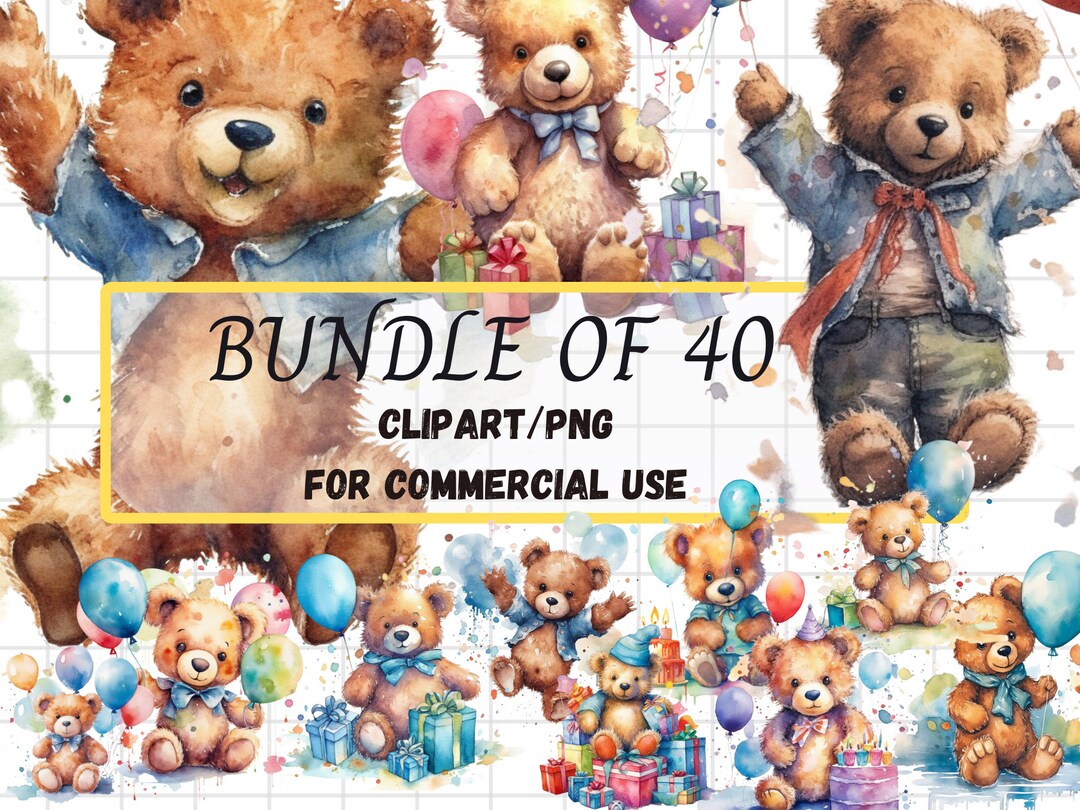 Watercolor Teddy Bear Clipart, Bundle Baby Shower, Nursery Clipart ...