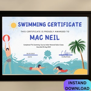 EDITABLE Swim Team Award Certificates, INSTANT DOWNLOAD, Swimming ...