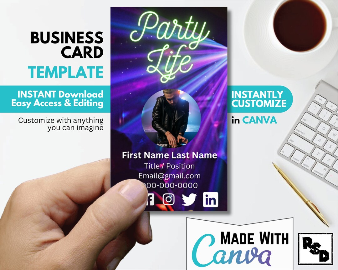 Business Card Canva Template, Nightlife Business Card, DJ Marketing, DJ Business Card, Club ...