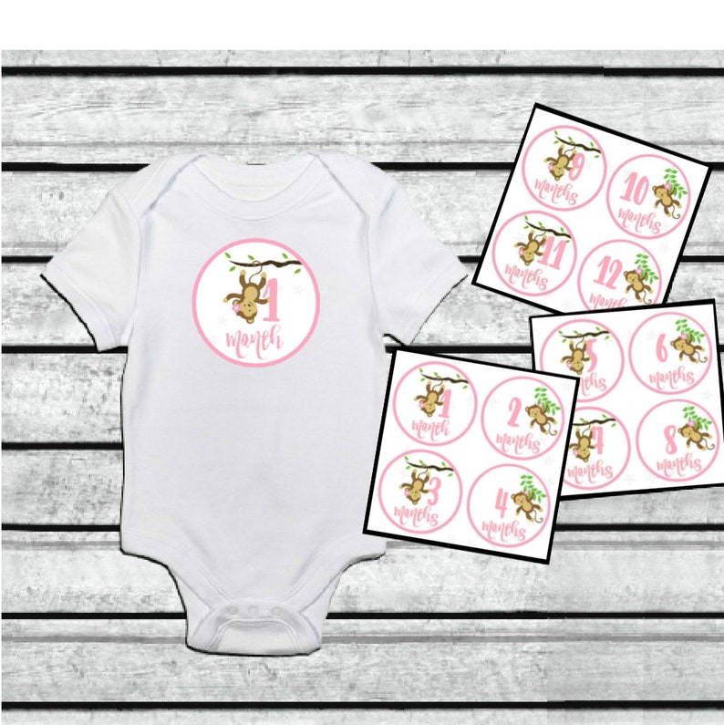 Monthly Baby Stickers, Printable Monthly Milestones, Monkey Baby Shower ...