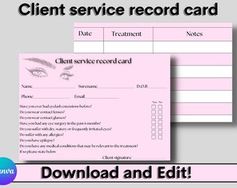 Printable Client Record Card for Beauty Professionals I Client - Etsy ...