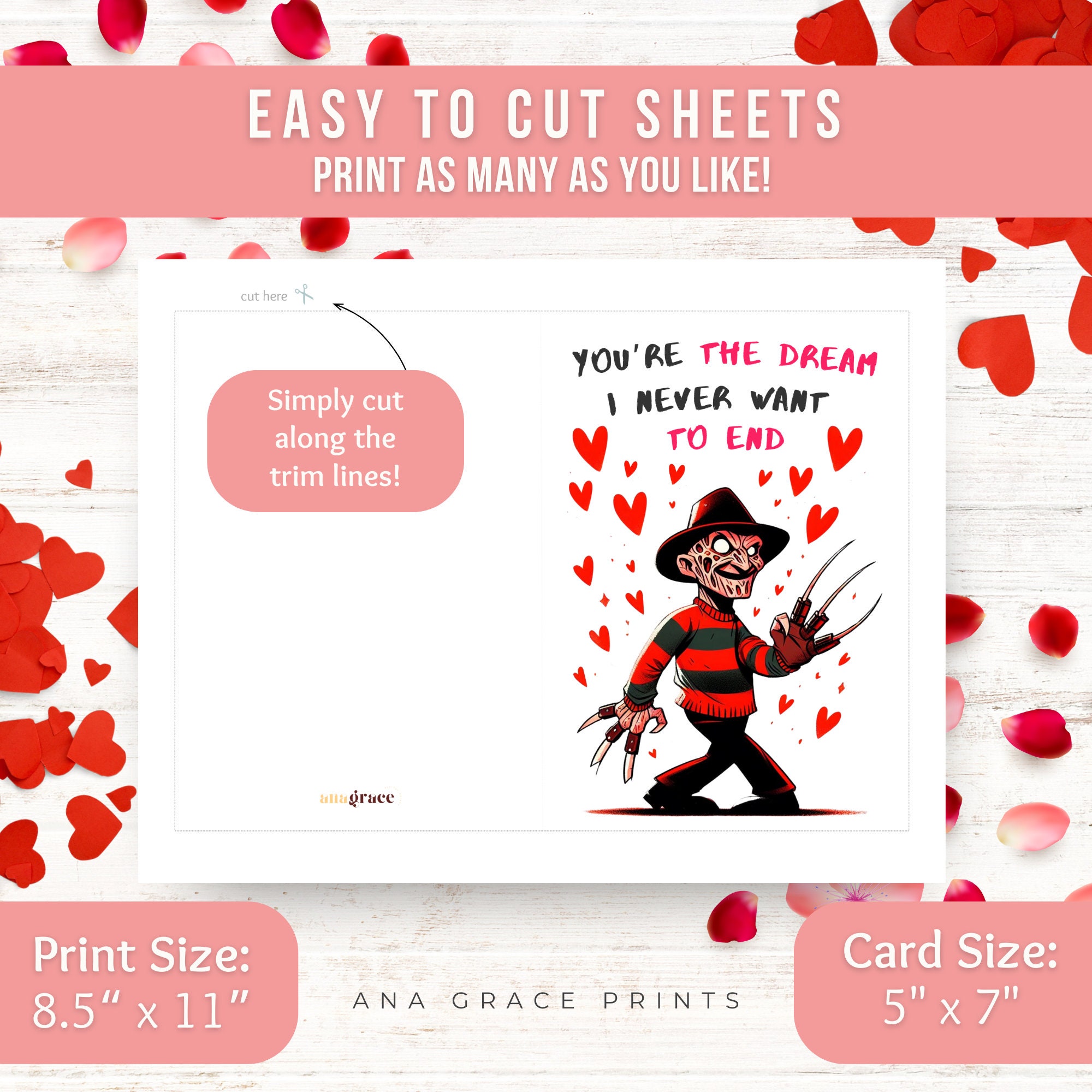 Printable Horror Valentine's Day Card INSTANT DOWNLOAD Freddy Kreuger ...