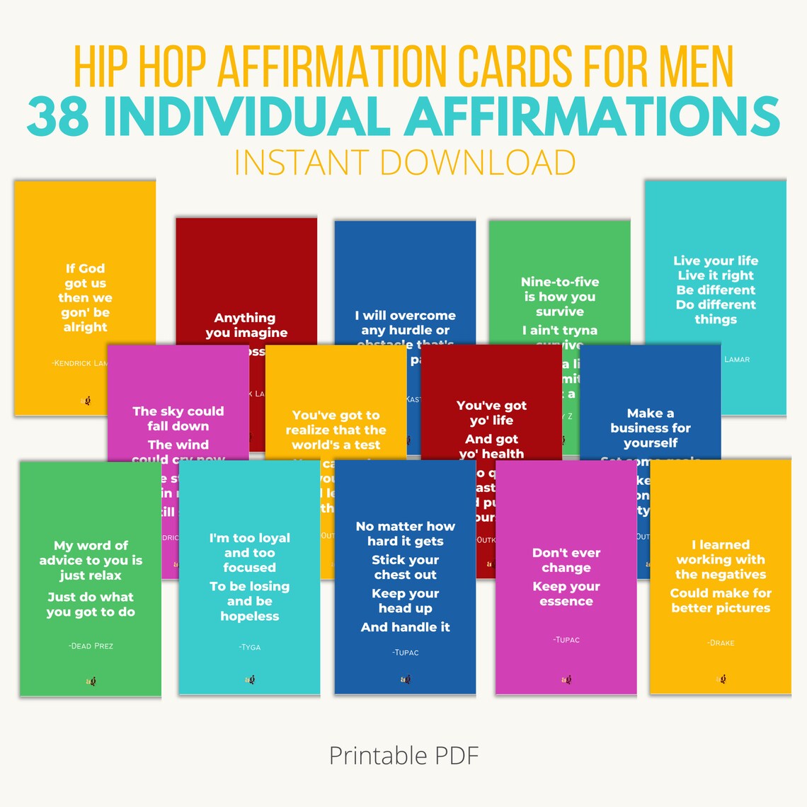 38 Printable Hip Hop Affirmation Cards for Men Digital Download ...