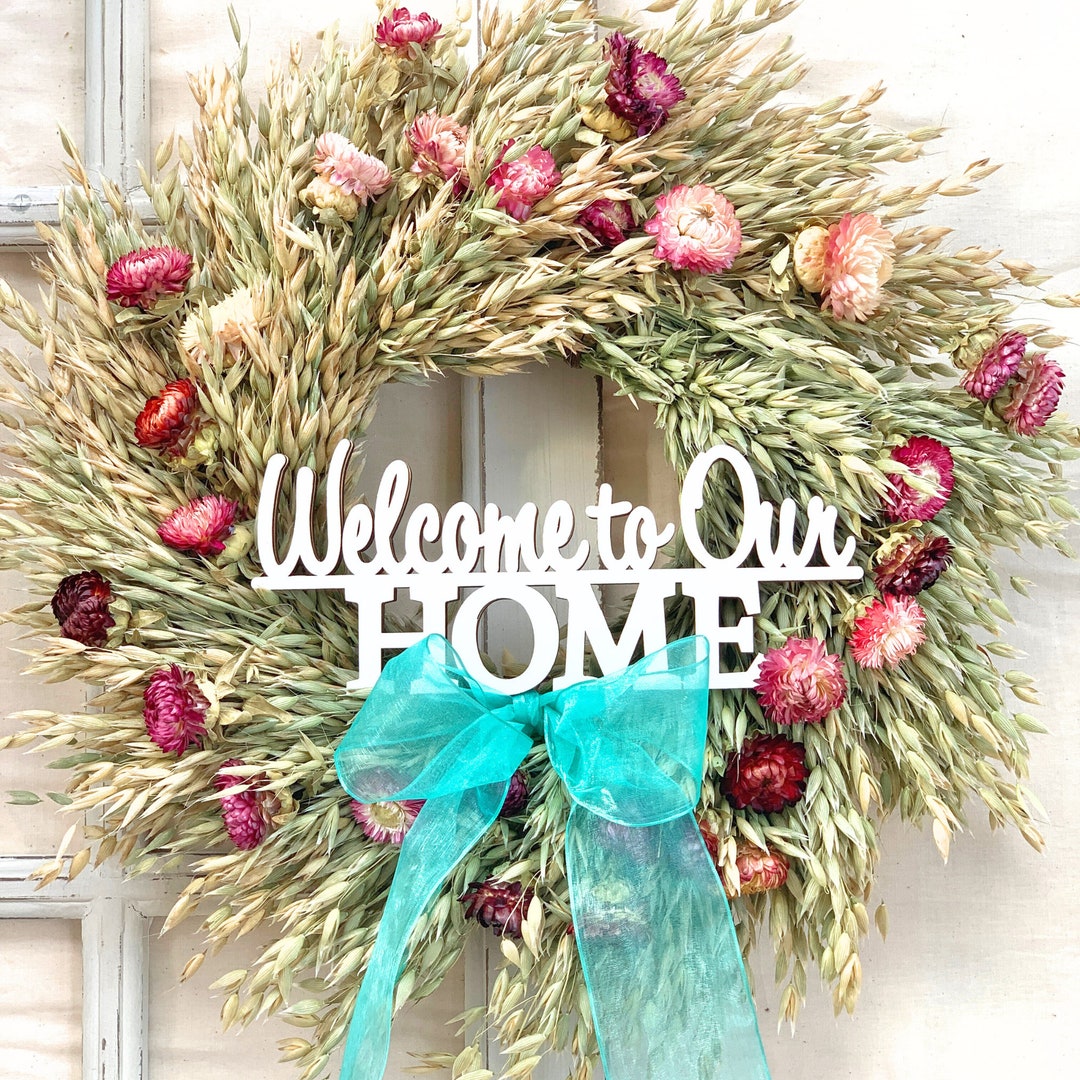 Spring Door Wreath With Welcome Sign Personalized Floral Home Decor ...