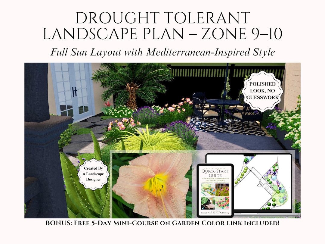 Xeriscape Landscape Plan: Drought Tolerant Mediterranean Garden ...
