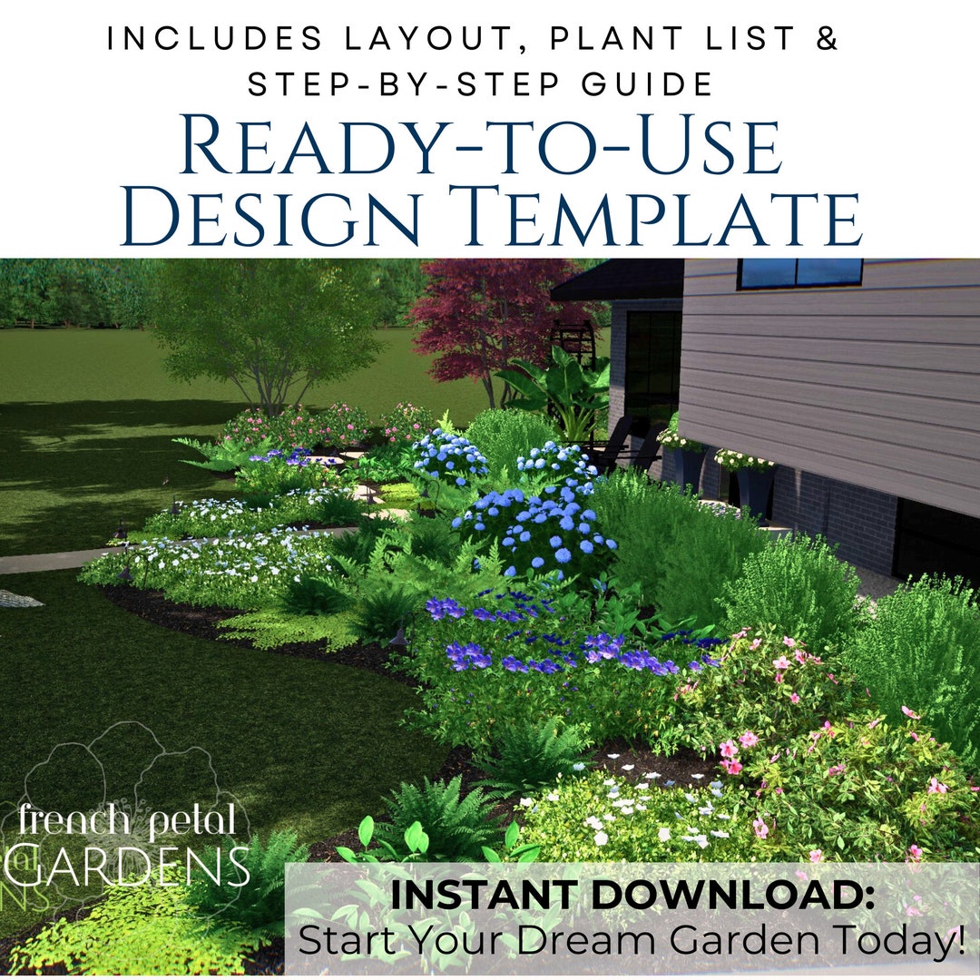 Part Shade Cottage Garden Template Low Maintenance Front Yard Landscape ...