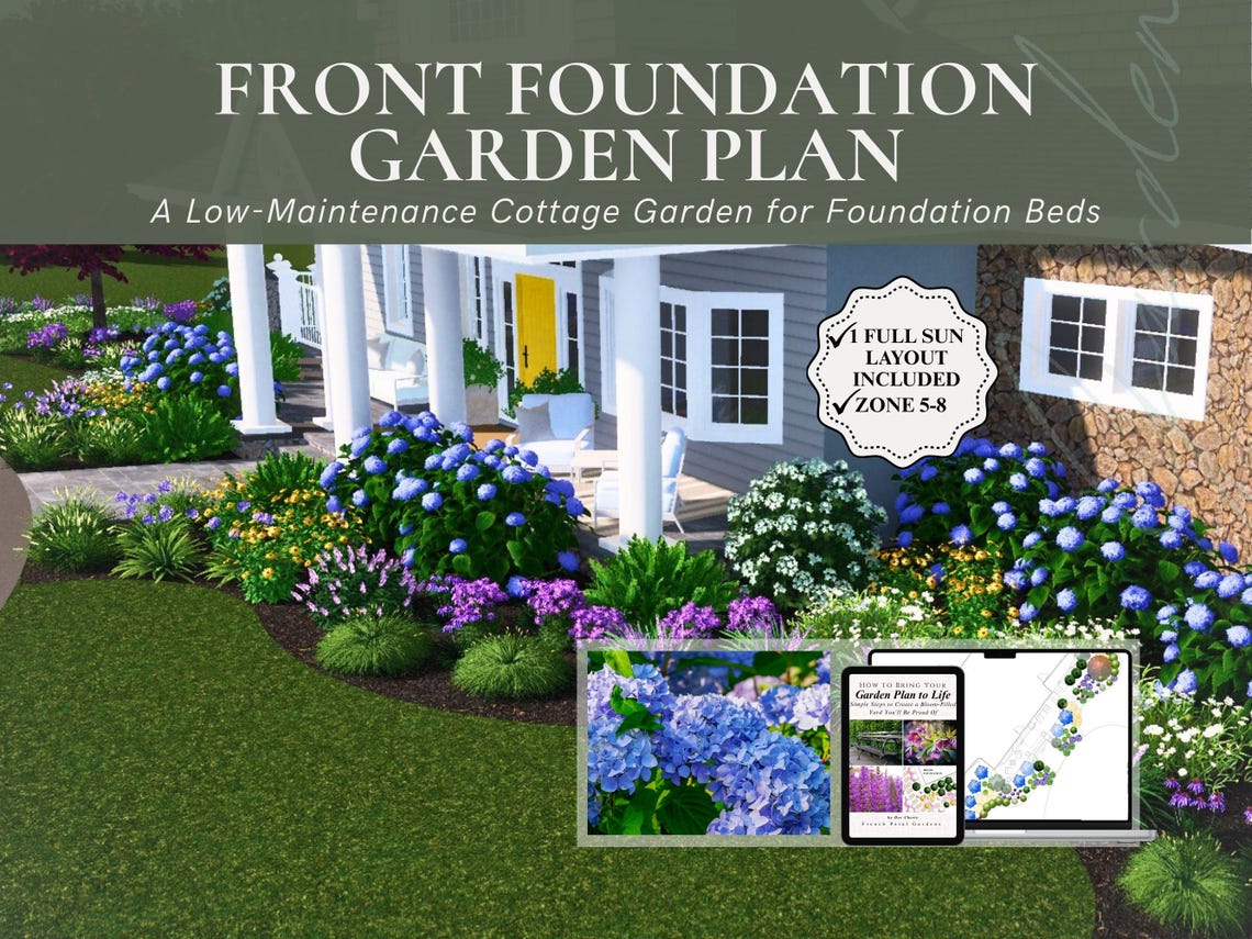 Front Foundation Garden Plan Low Maintenance Flower Bed Layout Full Sun ...