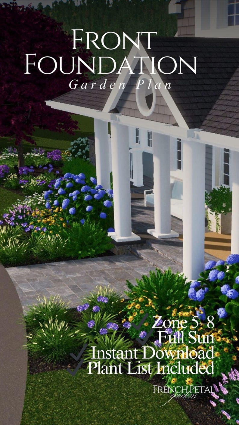 Front Foundation Garden Plan Low Maintenance Flower Bed Layout Full Sun ...