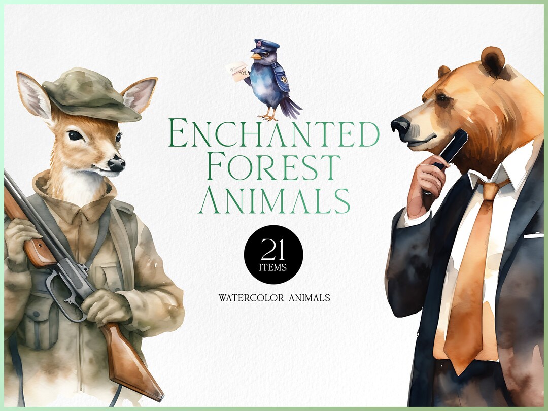 Enchanted Forest Animals Watercolor Clipart, Cute Birthday Invitation ...