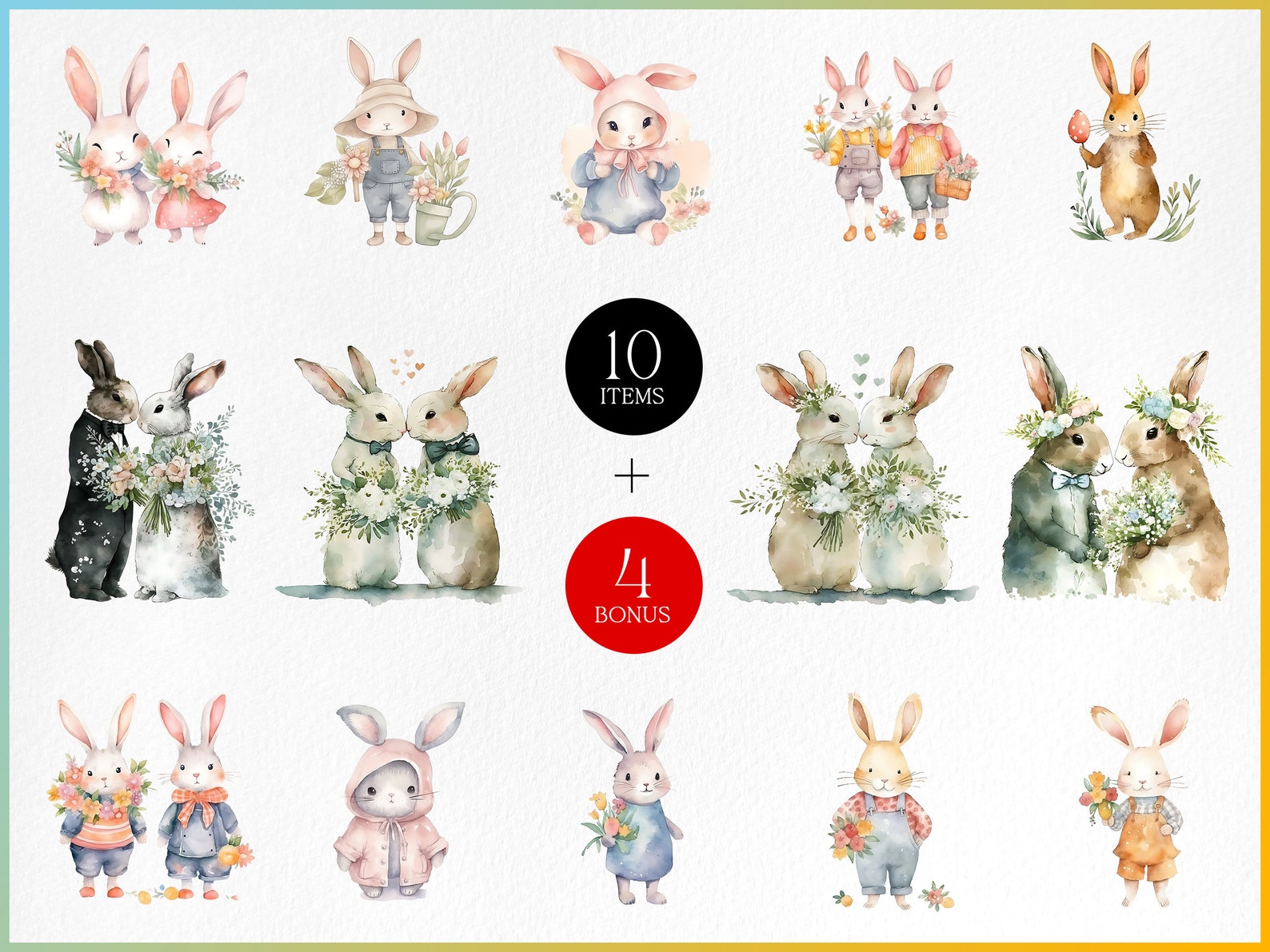 Dreamy Cute Bunnies Watercolor Clipart, Cute Wedding Invitation Clipart ...