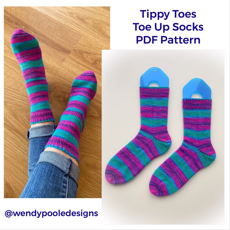 Tippy Toes Toe up Sock Knitting Pattern, Easy Sock Pattern, PDF Instant ...