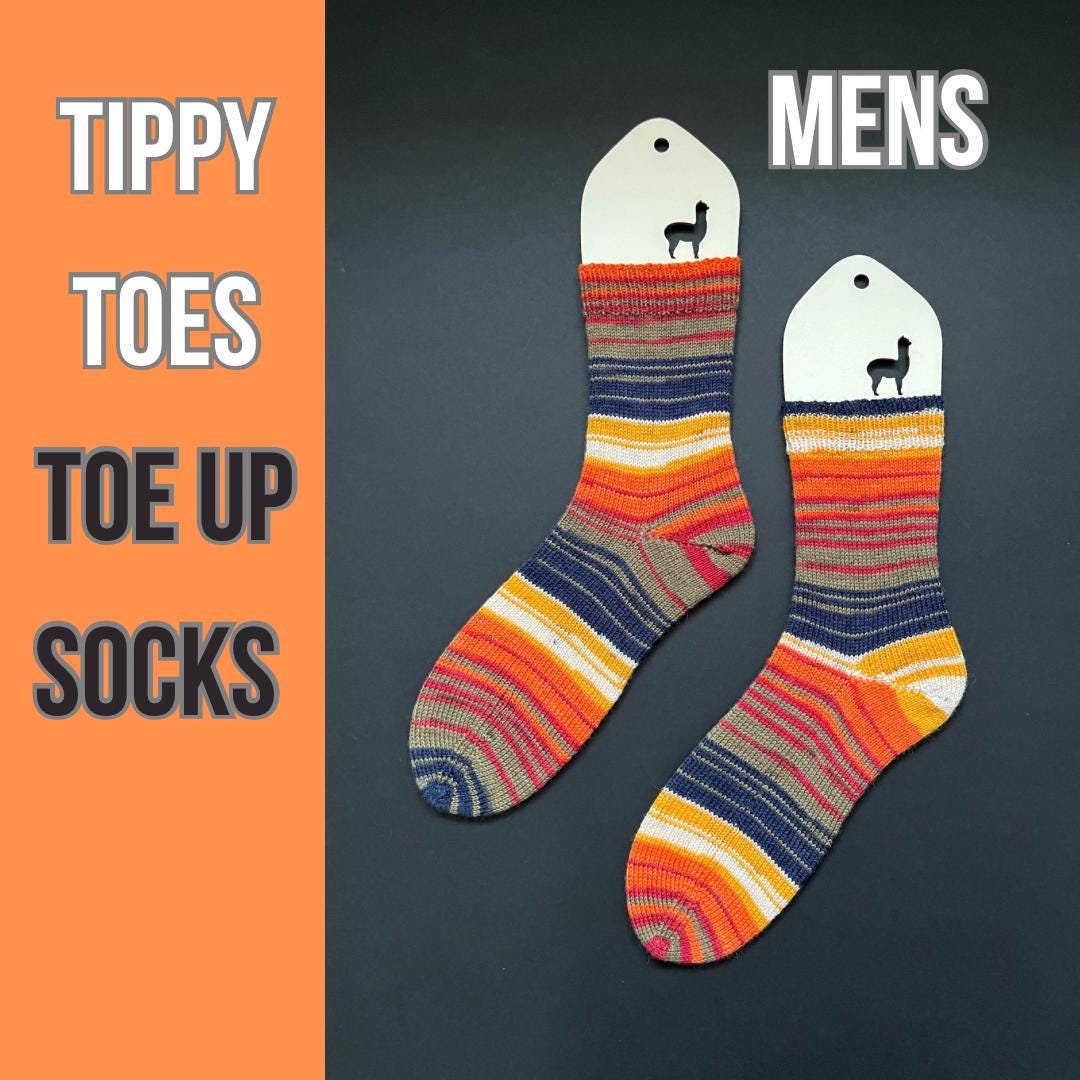 Tippy Toes Toe up Socks Knitting Pattern, Mens and Larger Sizes, Easy ...