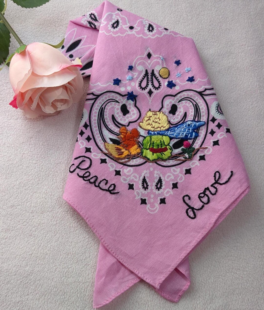 Hand Embroidered Bandana , Little Prince Bandana, Neck Scarf, Pet ...