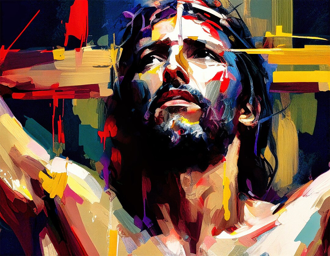 Canvas Print - Ai Generated Art - Abstract Painting of Jesus on the ...