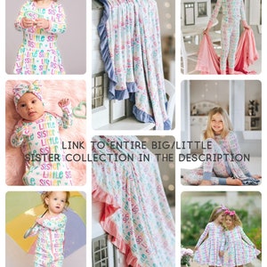 Little Sister Bamboo Kids Zip up Pajamas, Little Sis Outfit, New Baby Announcement, Matching ...