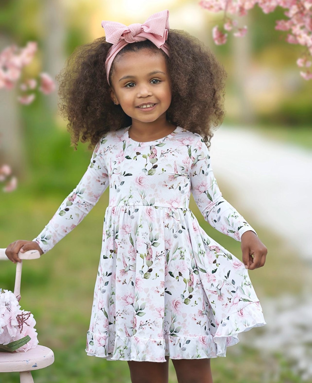 Watercolor Hummingbirds & Flowers Girls Twirl Dress – Soft Bamboo ...