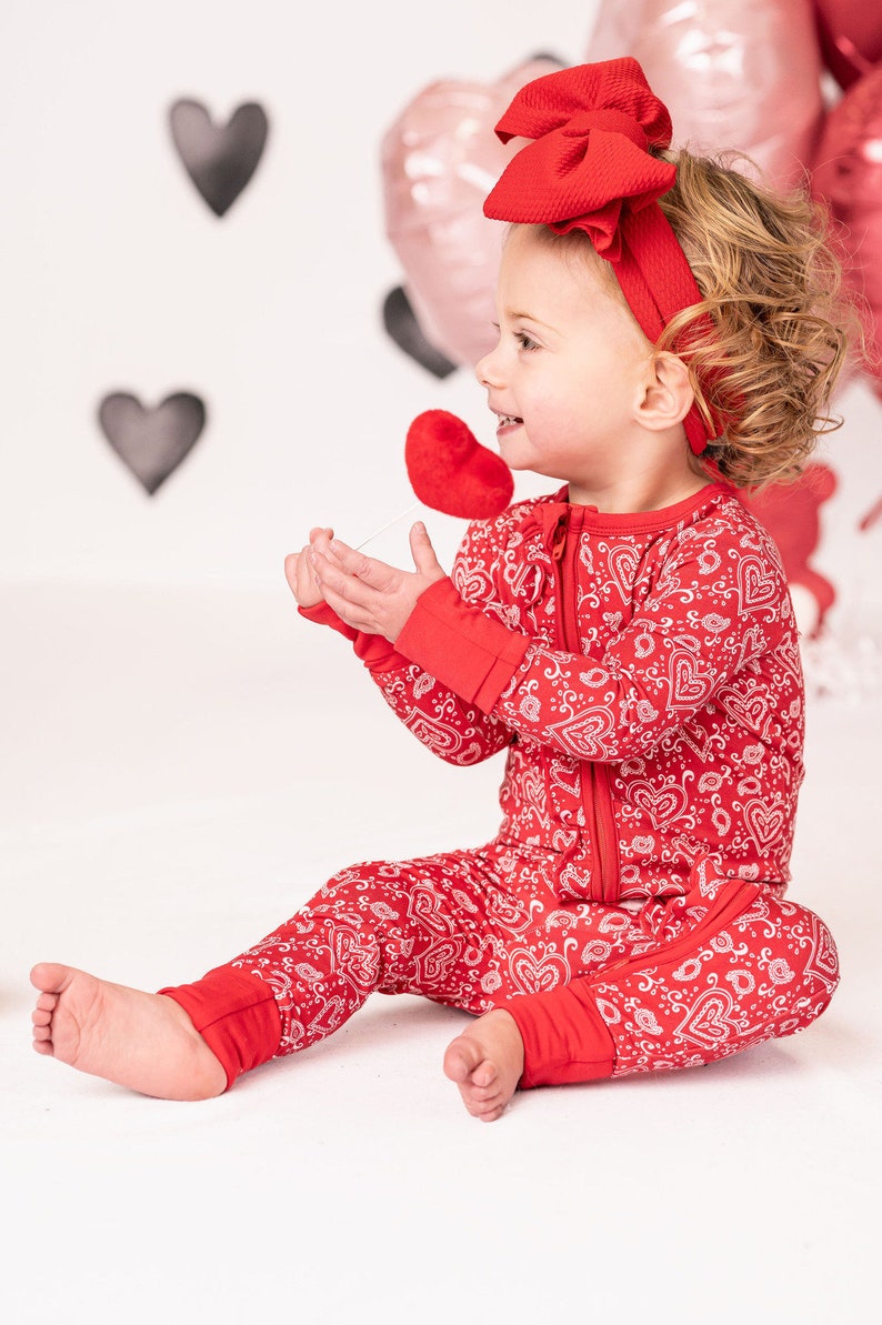Red Paisley One Piece Zip-up Bamboo Romper Pajamas for Babies ...