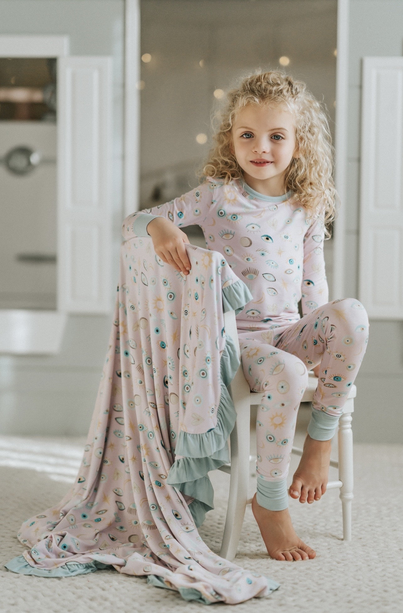 Girls Pink Evil Eye Bamboo Two-piece Pajama Set, Slumber Party Pajamas ...