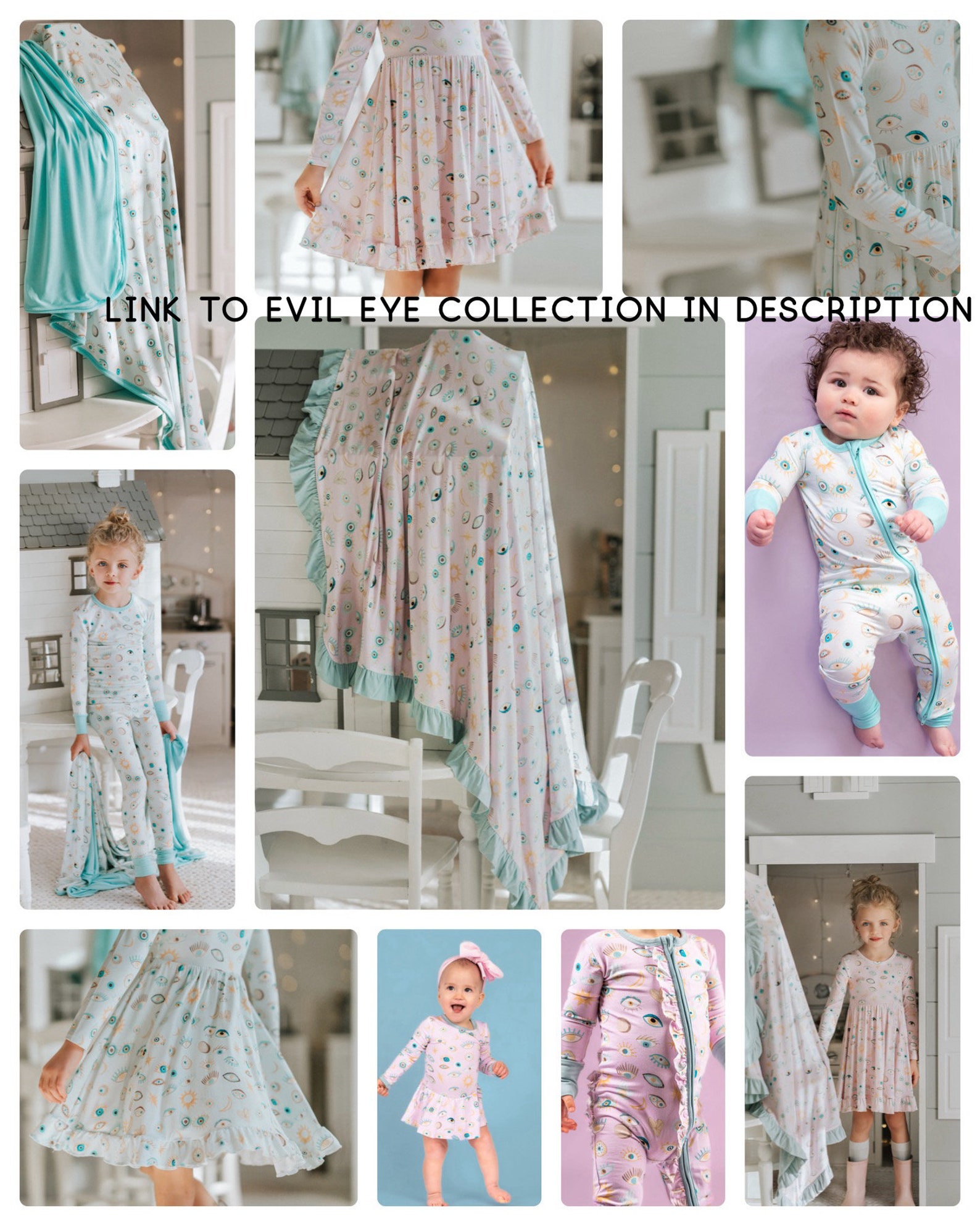 Girls Pink Evil Eye Bamboo Two-piece Pajama Set, Slumber Party Pajamas ...