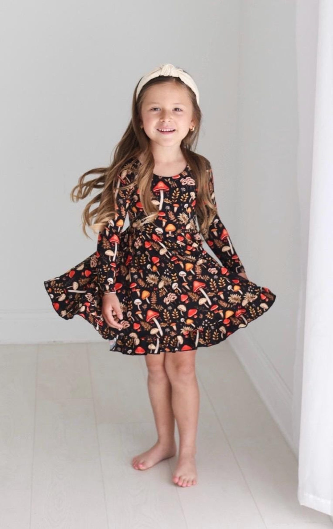 Colorful Mushroom Print Girls Bamboo Twirl Dress | Toddler Dresses ...