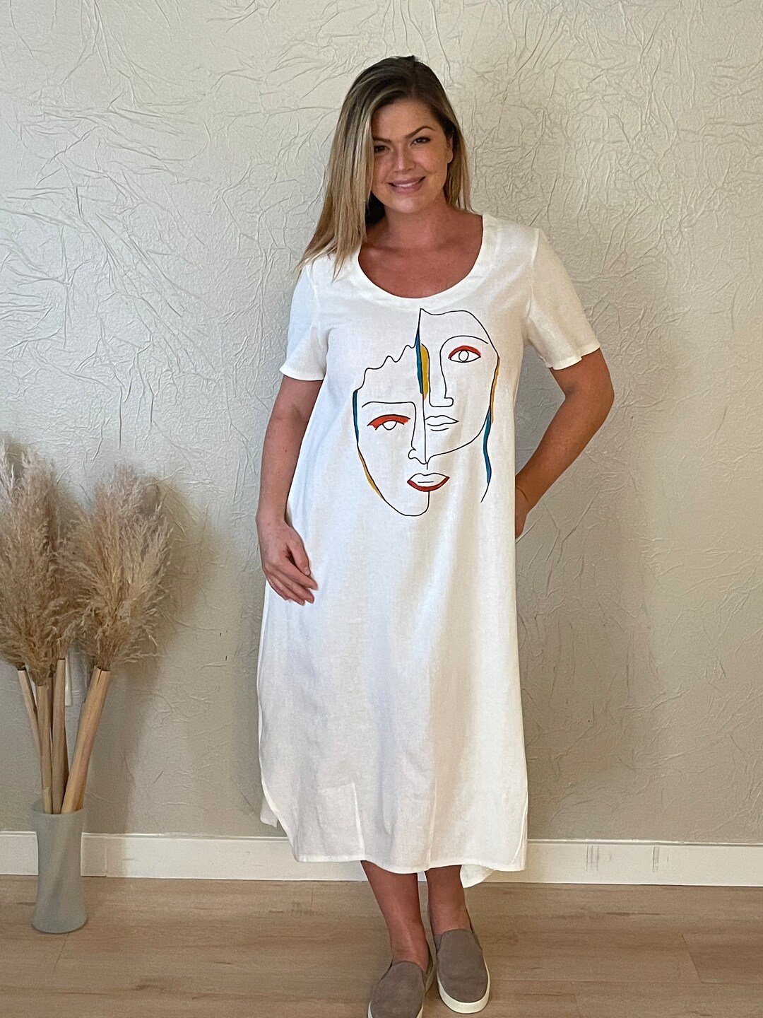 Linen Dress, Art on Linen Clothing, Womens Clothing, Linen, Linen Dress ...