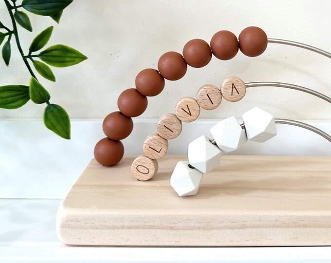 PERSONALIZED Abacus, Boho Wooden Nursery Decor, Modern Matte Earthy ...