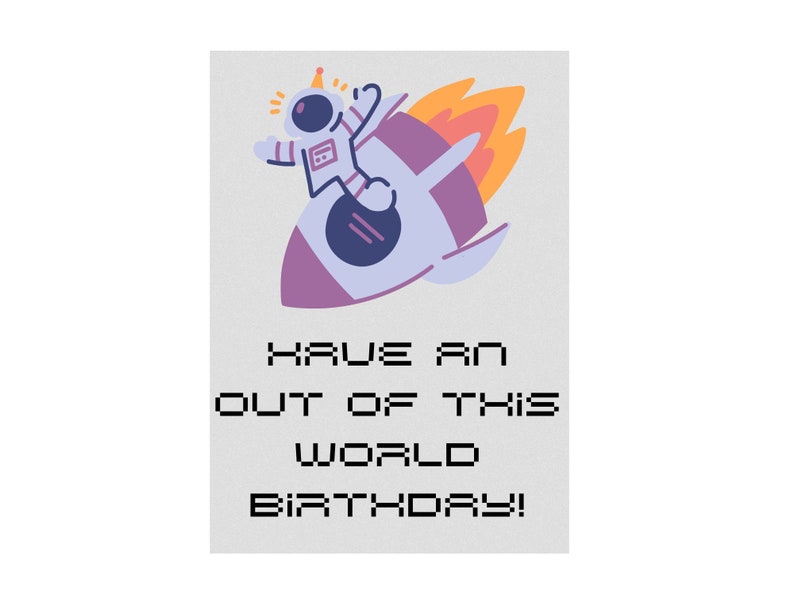 Printable Space Astronaut Rocket Ship Birthday Card Digital Instant ...