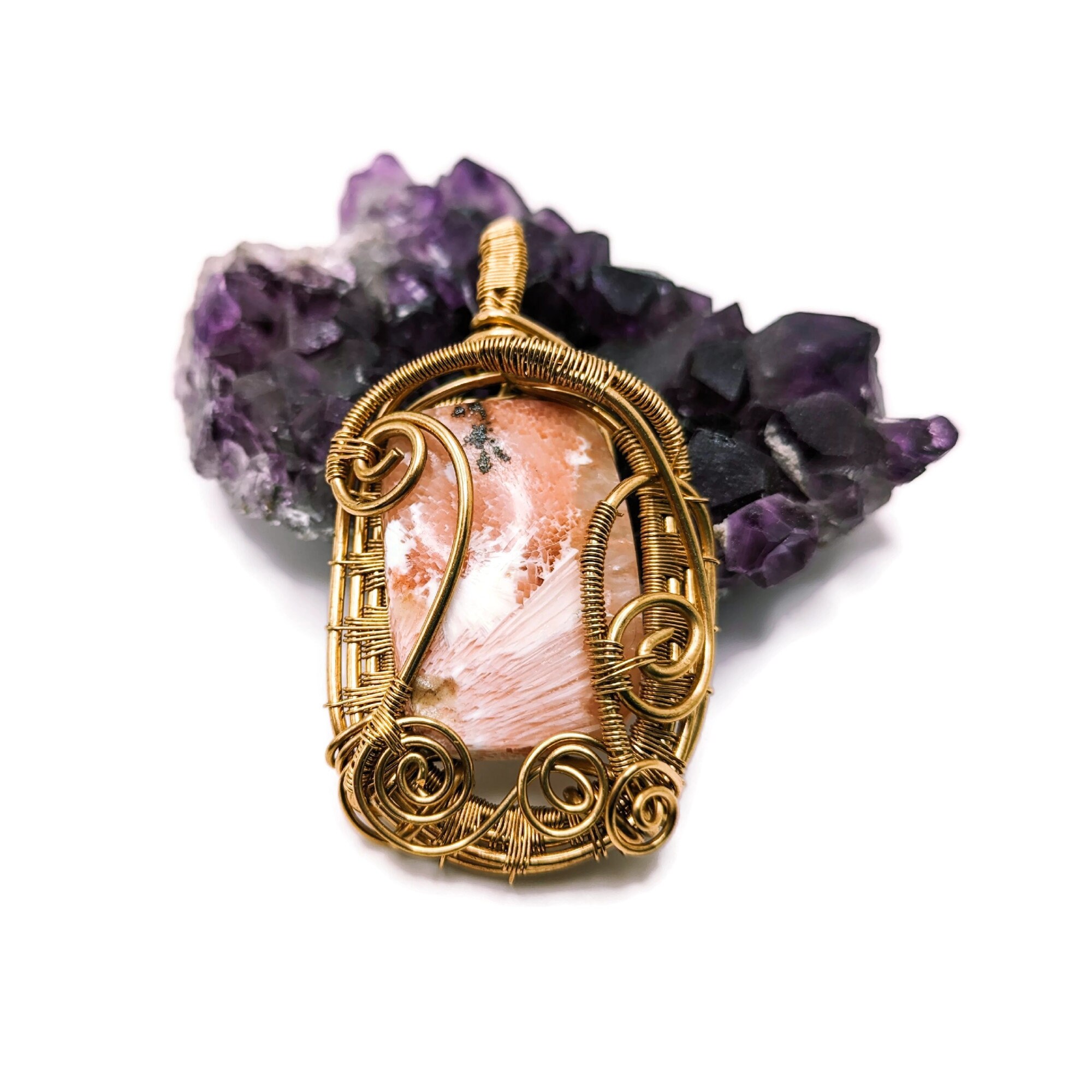 Pink and Gold Peach Rectangular Stone Pendant Barbiecore - Etsy