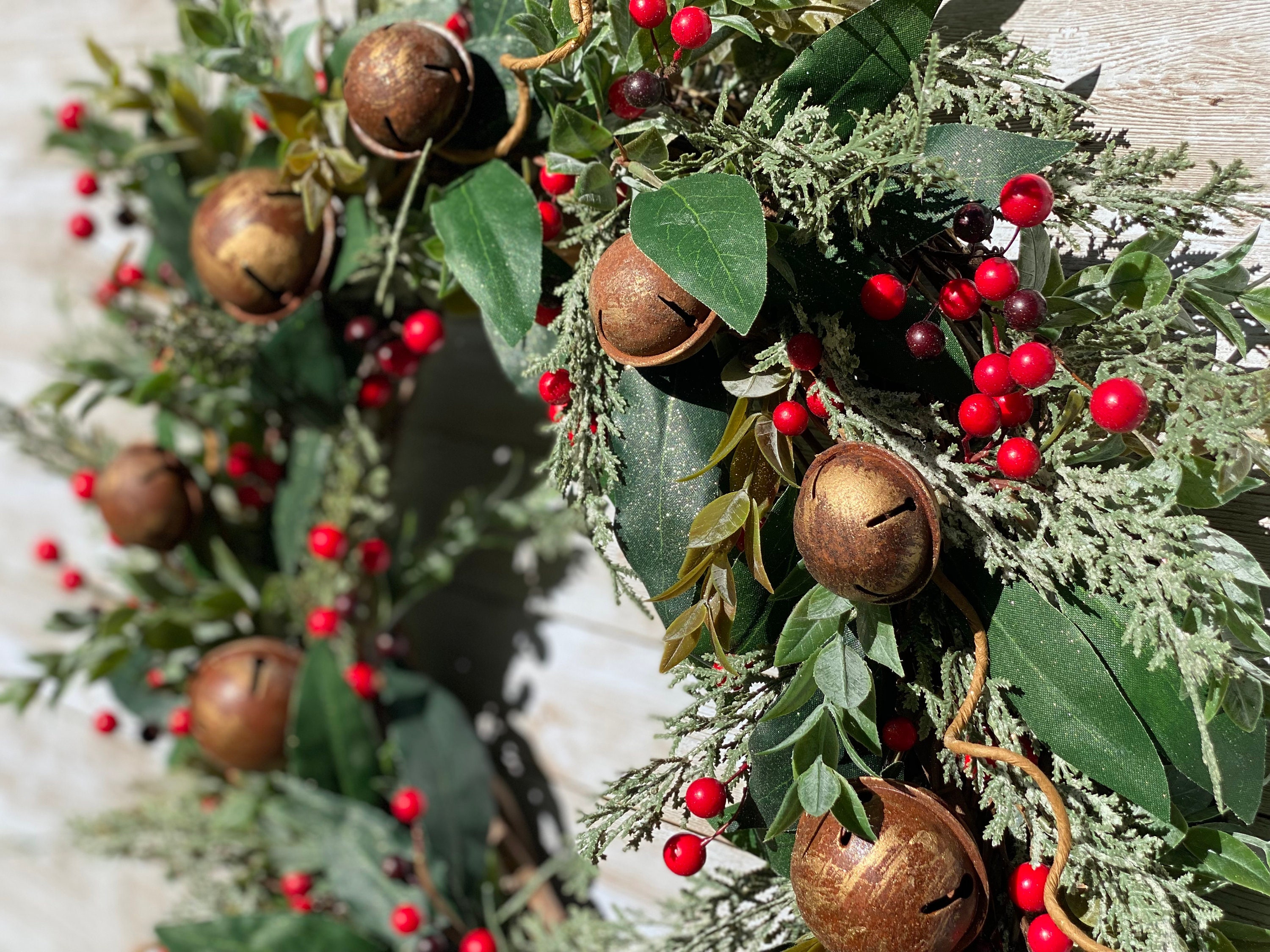 Jingle Bell Christmas Wreath | Rustic Christmas Wreath | Grapevine ...