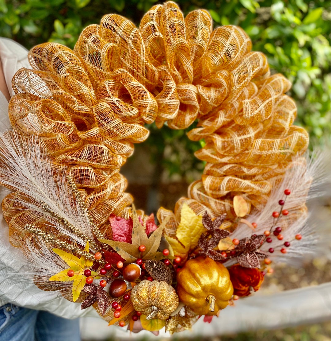 Fall Pumpkin Berry Wreath | Autumn Wreath | Deco Mesh | Orange Wreath ...
