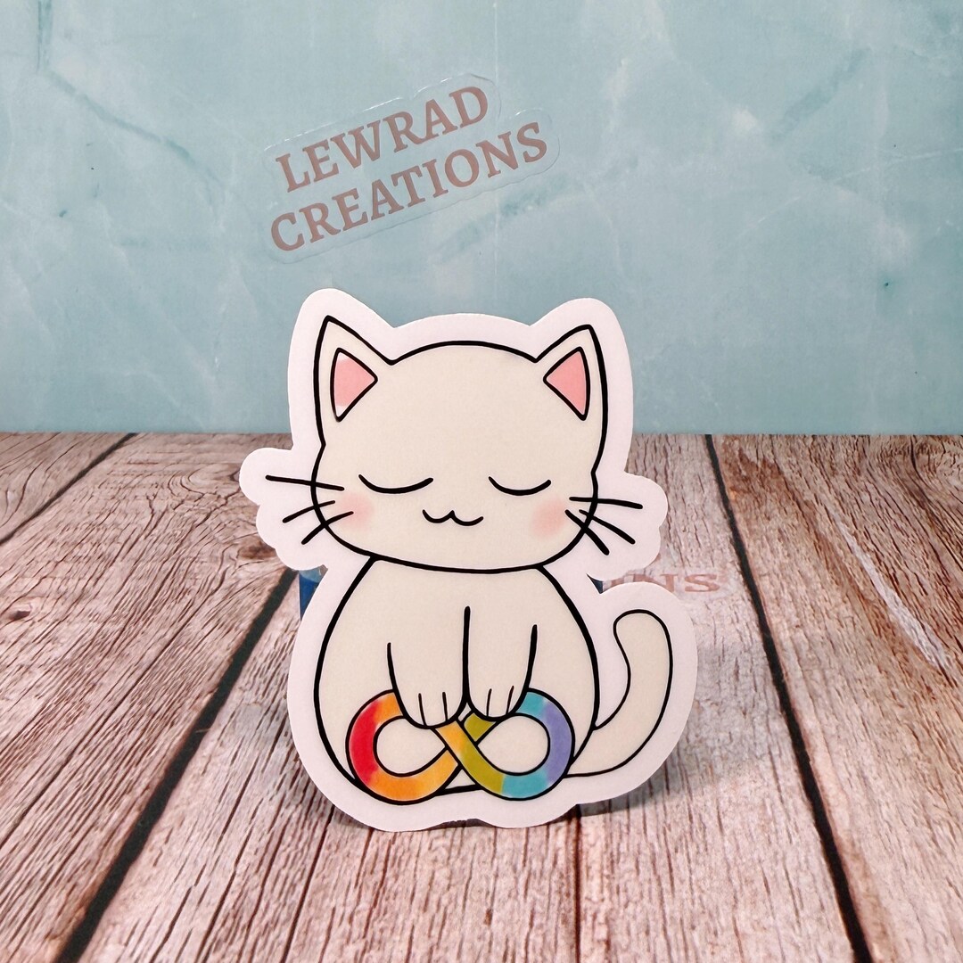 Neurodiversity Cat Sticker, Chibi Kitty Vinyl Decal, Rainbow Infinity ...