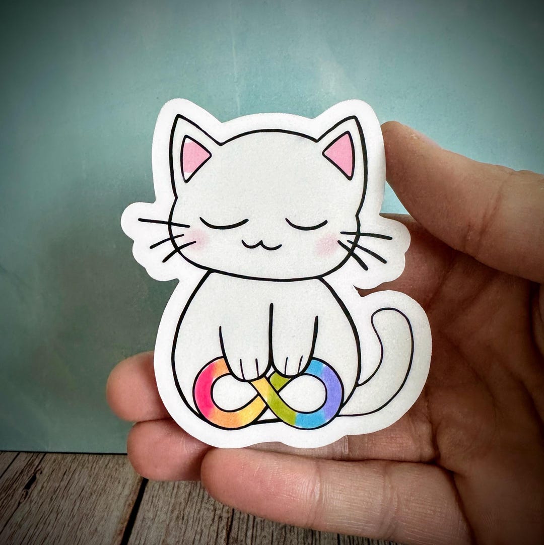 Cute Neurodiversity Cat in Chibi Style Holding Rainbow Infinity Symbol ...