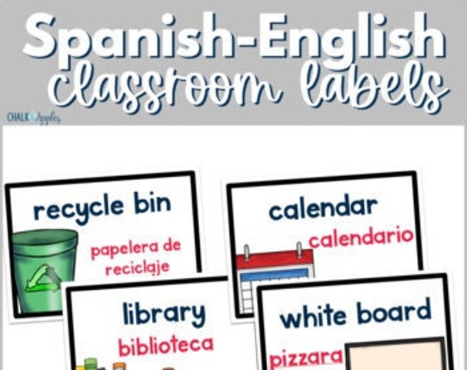 Spanish to English Classroom Labels and Picture Cards - Etsy