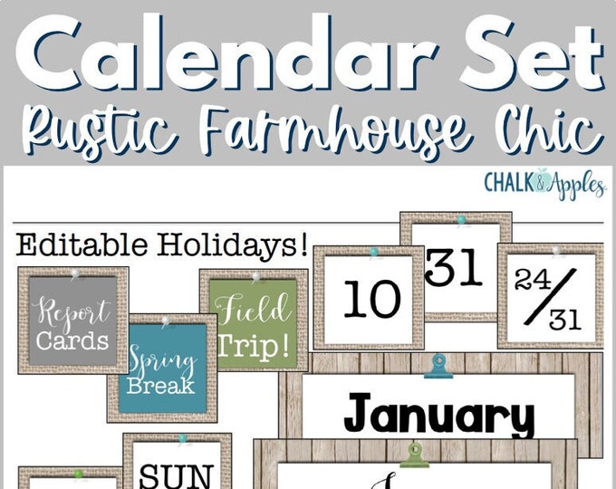 Editable Calendar Set Rustic Farmhouse Chic - Etsy