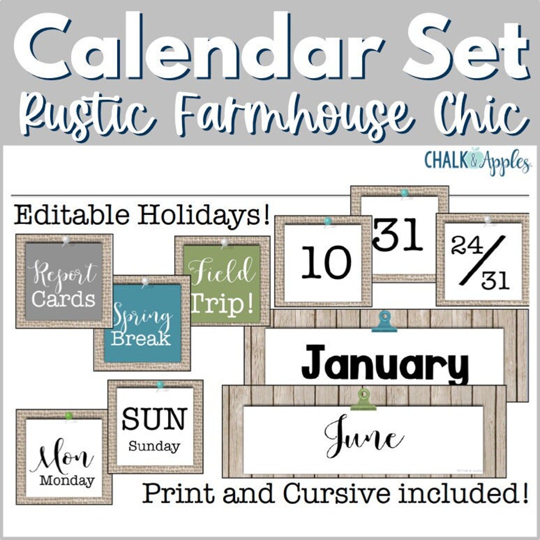 Editable Calendar Set Rustic Farmhouse Chic - Etsy