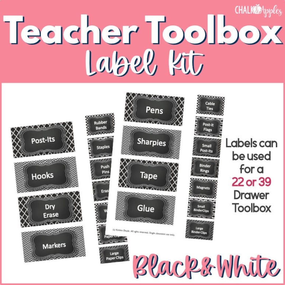 Teacher Toolbox Labels Black & White Chalkboard editable - Etsy