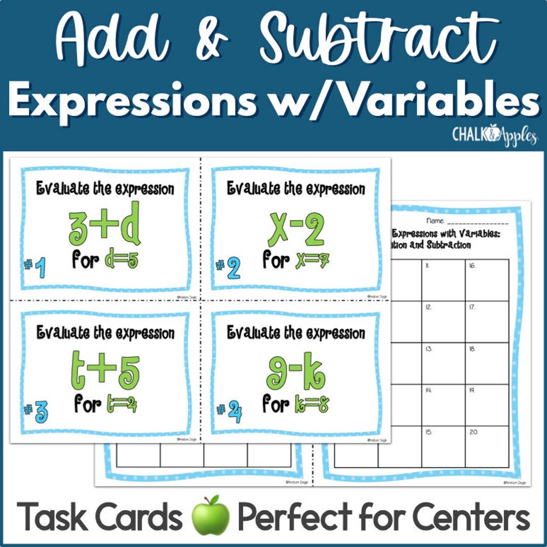 Expressions With Variables Task Cards add & Subtract - Etsy