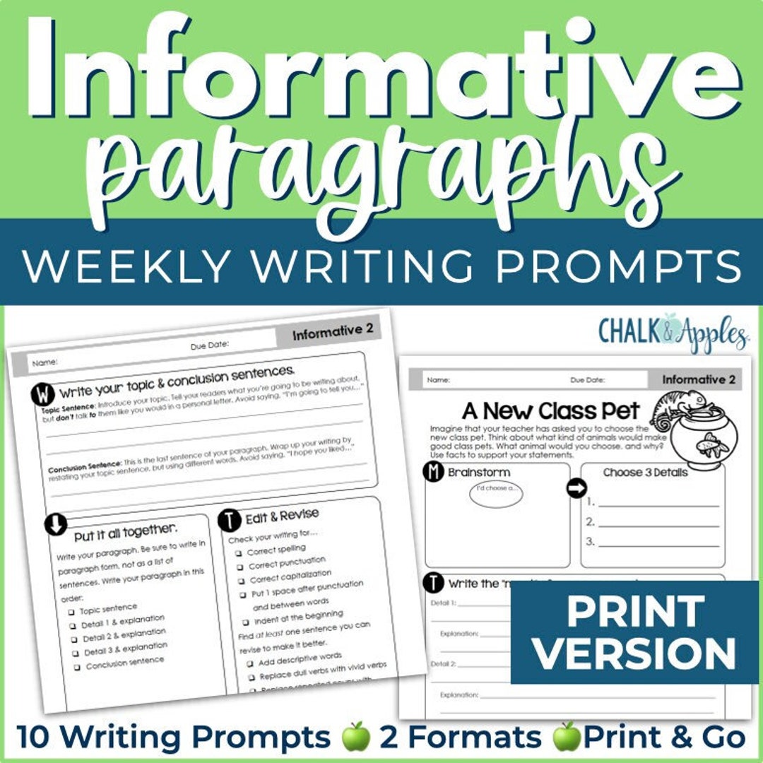 Informative Paragraphs Weekly Paragraph Writing Prompts & Graphic ...