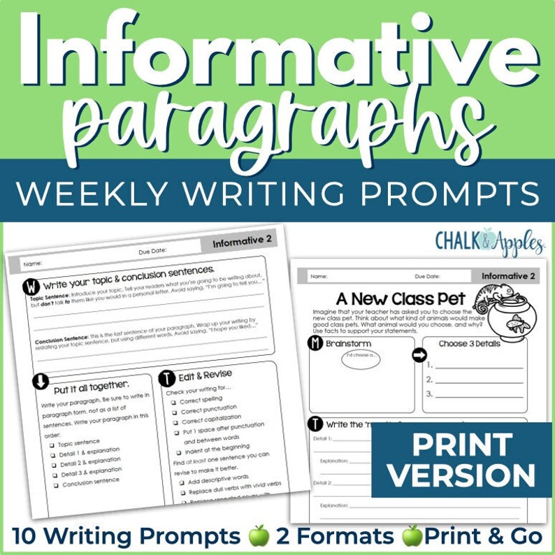 Informative Paragraphs Weekly Paragraph Writing Prompts & Graphic ...